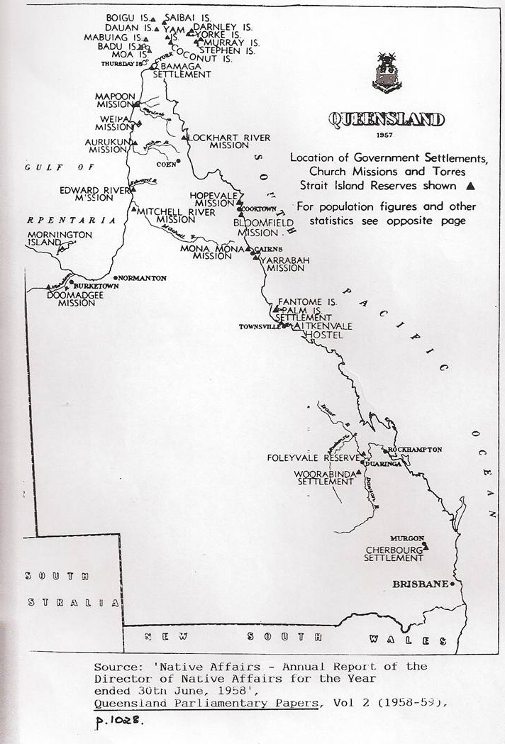 Map of Queensland Reserves and Missions, 1958 | Queensland Historical Atlas
